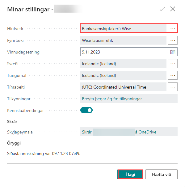 Uppsetning Bankasamskiptakerfis - gátlisti