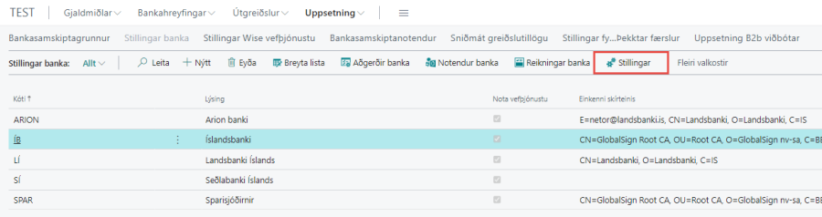Ítarleg uppsetning Bankasamskiptakerfis