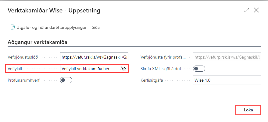 Uppsetning Rafræn skil verktakamiða