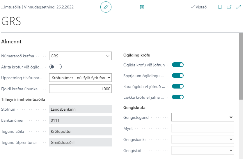 Uppsetning innheimtuaðila