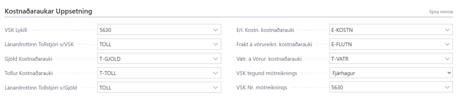 Kostnaðaraukauppsetning